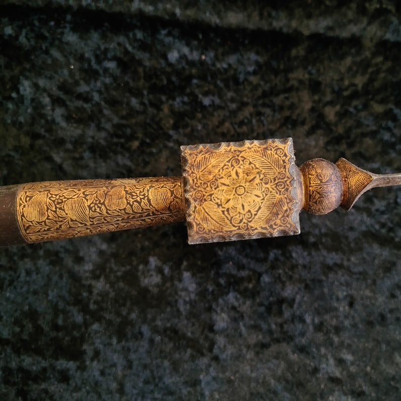 Vintage Indian Islamic Ottoman Spiked Tabar Zin Saddle Axe Gold ...