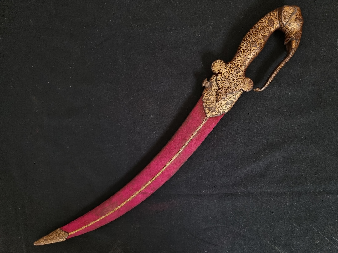 Vintage Indo Persian Talwar Sword, Elephant Hilt, Gold Koftgari - Etsy ...