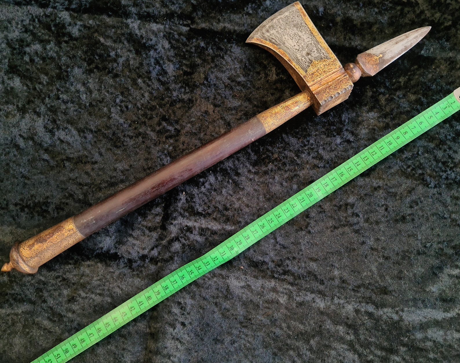 Vintage Indian Islamic Ottoman Spiked Tabar Zin Saddle Axe Gold ...