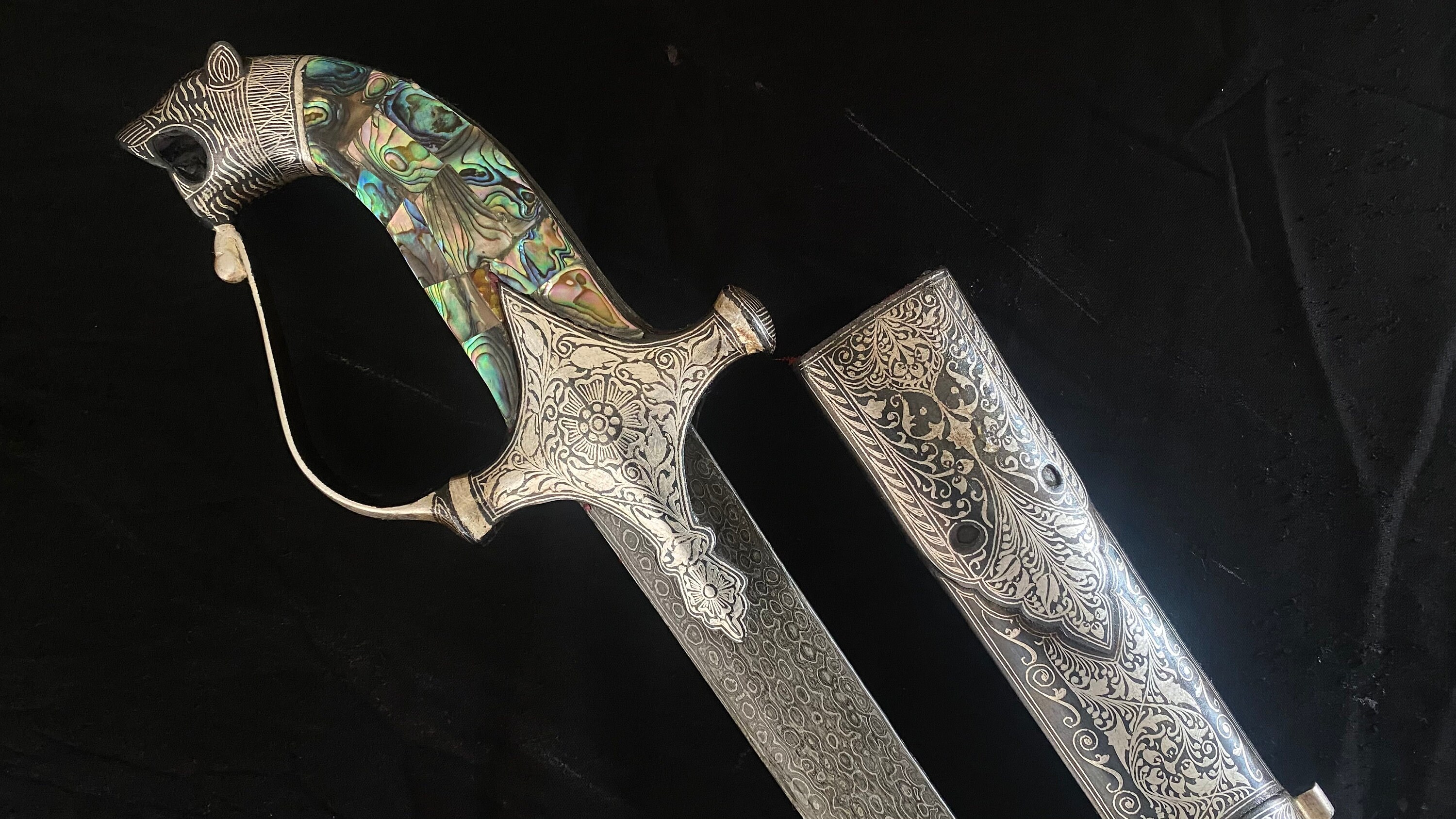 Vintage Indo Persian Tiger Hilt Silver Damascened - Etsy