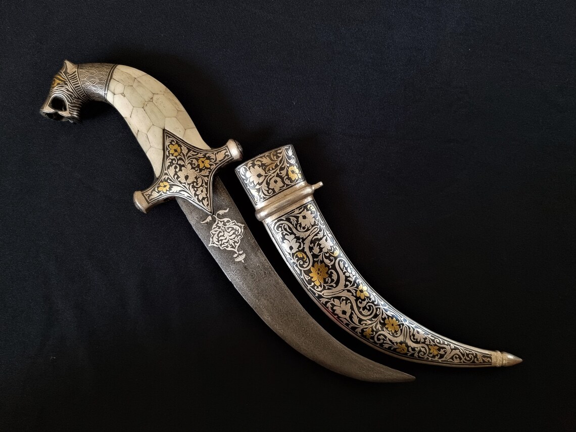 Assorted indian mughal indo persian dagger with tiger hilt | Etsy