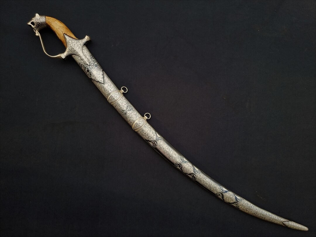 Indian Handcrafted Talwar Shamshir Sword With Iron Base Tiger Hilt and ...