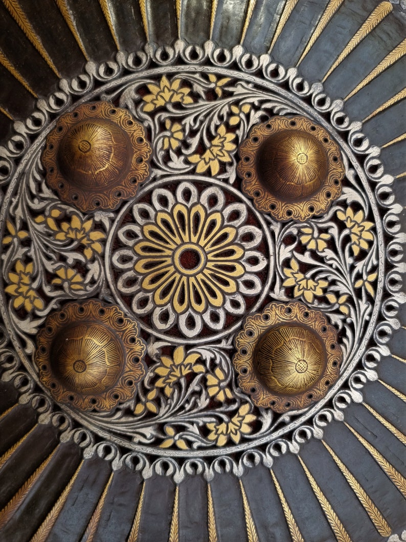 Vintage Old Mughal Ottoman Dhal Shield With Gold and Silver Damascened ...