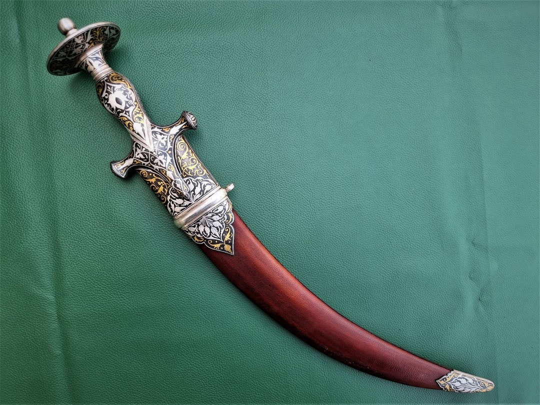 Vintage Indo Persian Dagger, Gold Silver Damascened Disc Pommel - Etsy