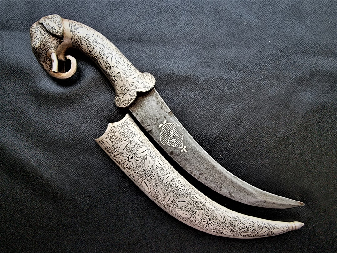 Indian Handcrafted Elephant Head Oriental Indo Persian Dagger With ...