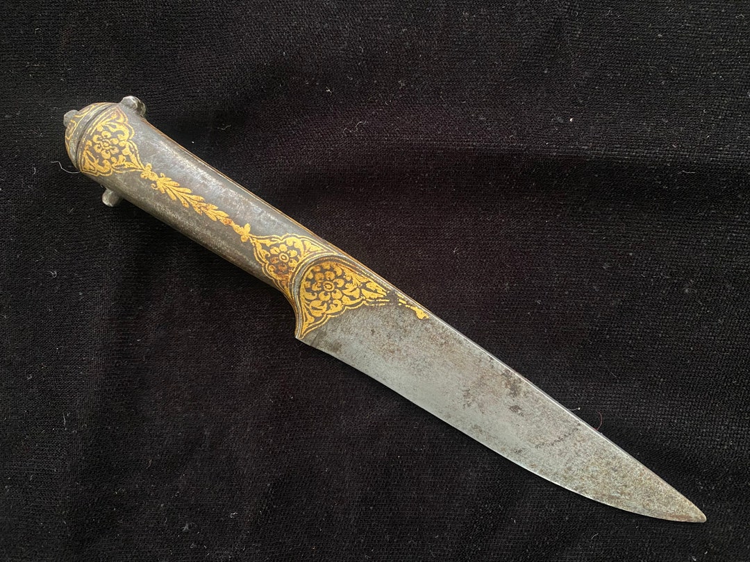 Vintage Rare Indo Persian Gold Double Churi Dagger With Gold Koftgari ...