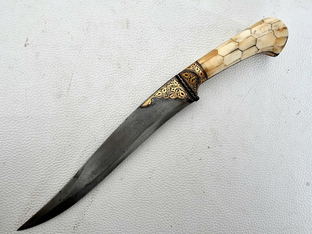 Vintage Mughal Dagger: Indo Persian Bone Handle, Damascus Blade - Etsy