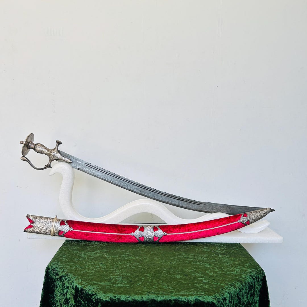 Silver Koftgari Damascus Wedding Talwar Sword, Hand-carved Scabbard - Etsy