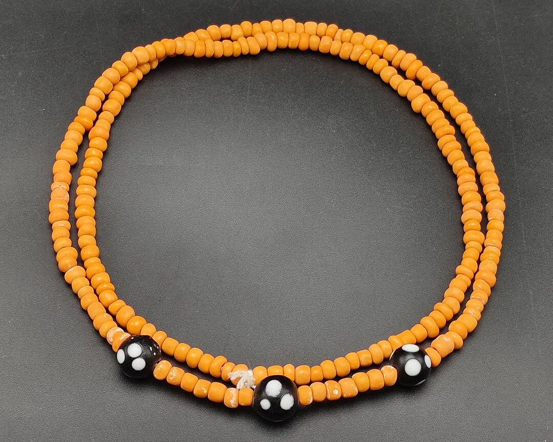 Stunning Opaque Cobalt Orange /w Black Dot Ball Glass Beads Wind Trade ...