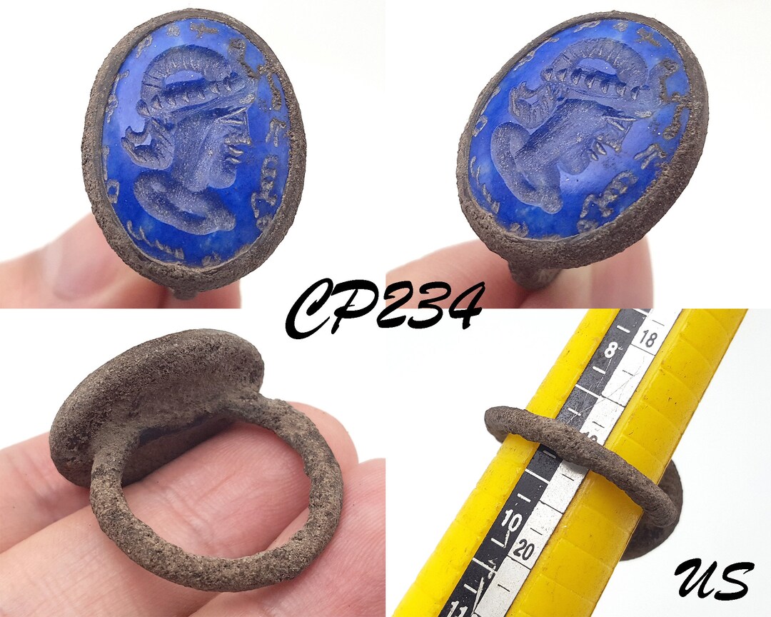 Antique Afghan Greek King Face Intaglio Lapis Silver Mix Ring Size 9 US ...