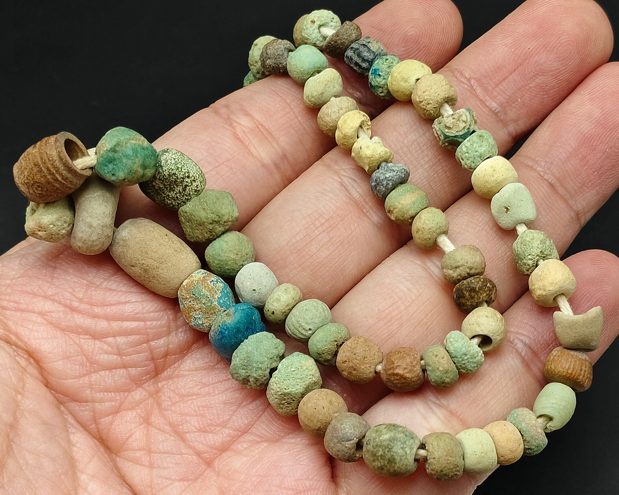 Very OLD Ancient Blue Faience Egyptian Glass Stone Melon Beads Necklace ...