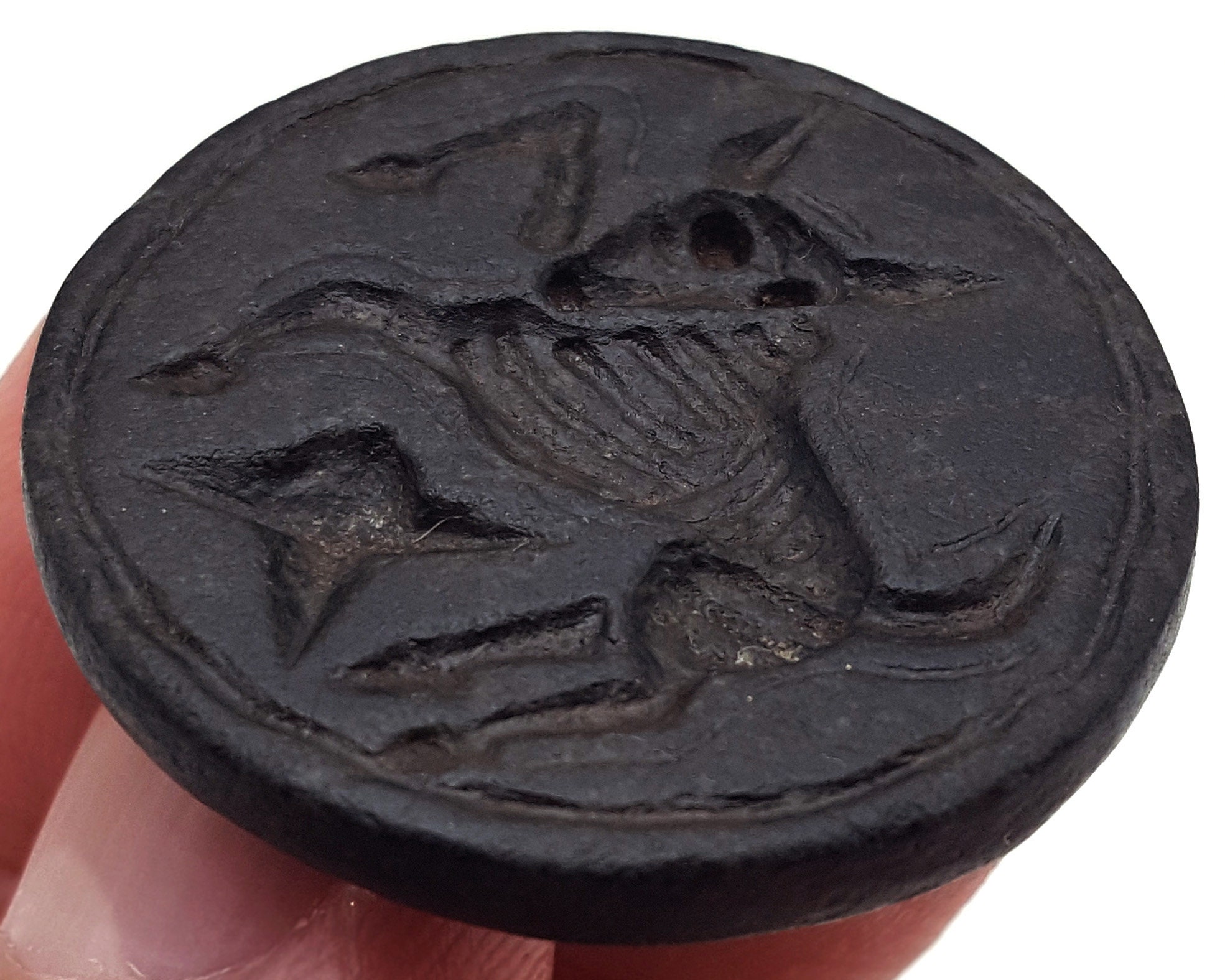 Near Eastern Old Bactria Intaglio Animals Stone Bead Coin Stamp cp730c ...