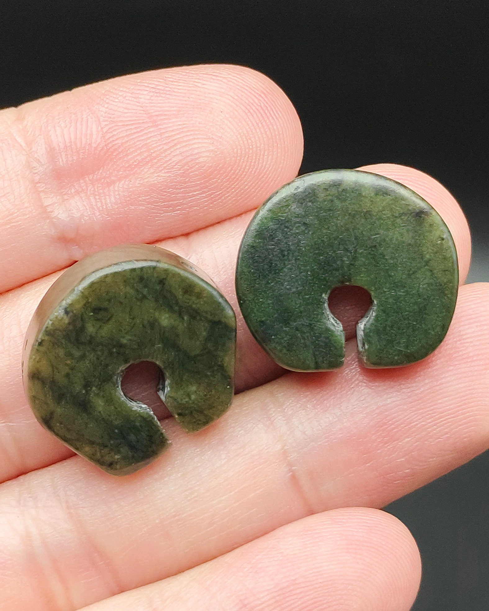 Rare 2 Mayan Olmec Culture Style Dark Jade Stone Carved Bead C Pendant ...