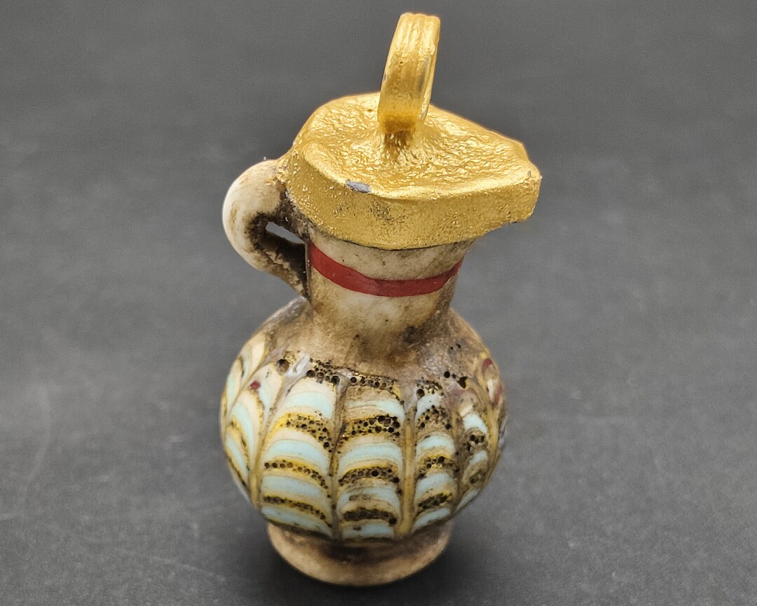 Rare VASE Blue Feather Islamic Glass Mosaic Decorated Gold Cap Pendant ...