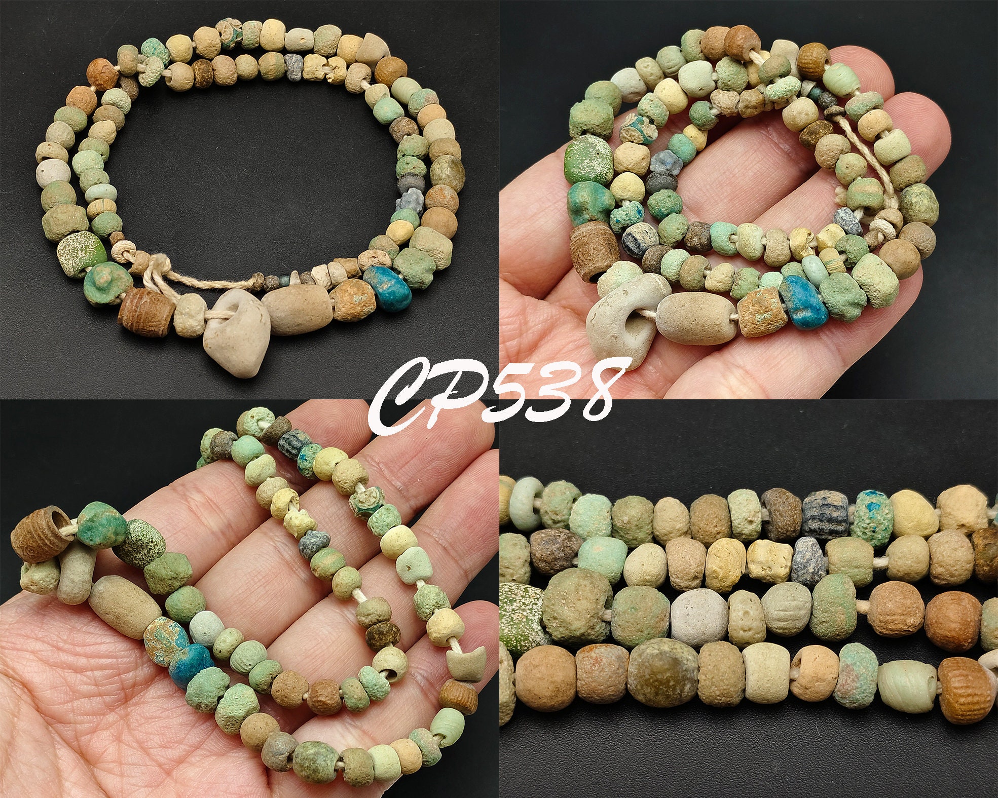 Very OLD Ancient Blue Faience Egyptian Glass Stone Melon Beads Necklace ...