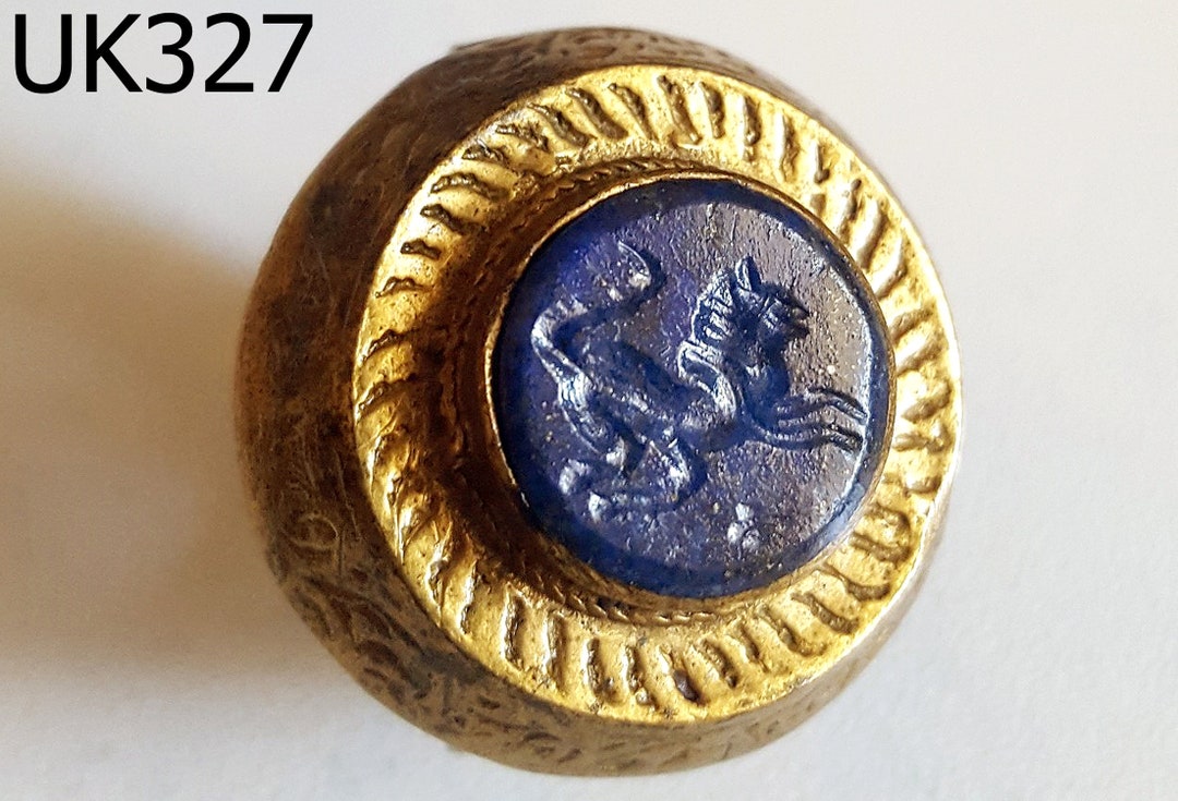Historic Old Shield Lapis Intaglio Lion Gold Plated Ring Size - Etsy