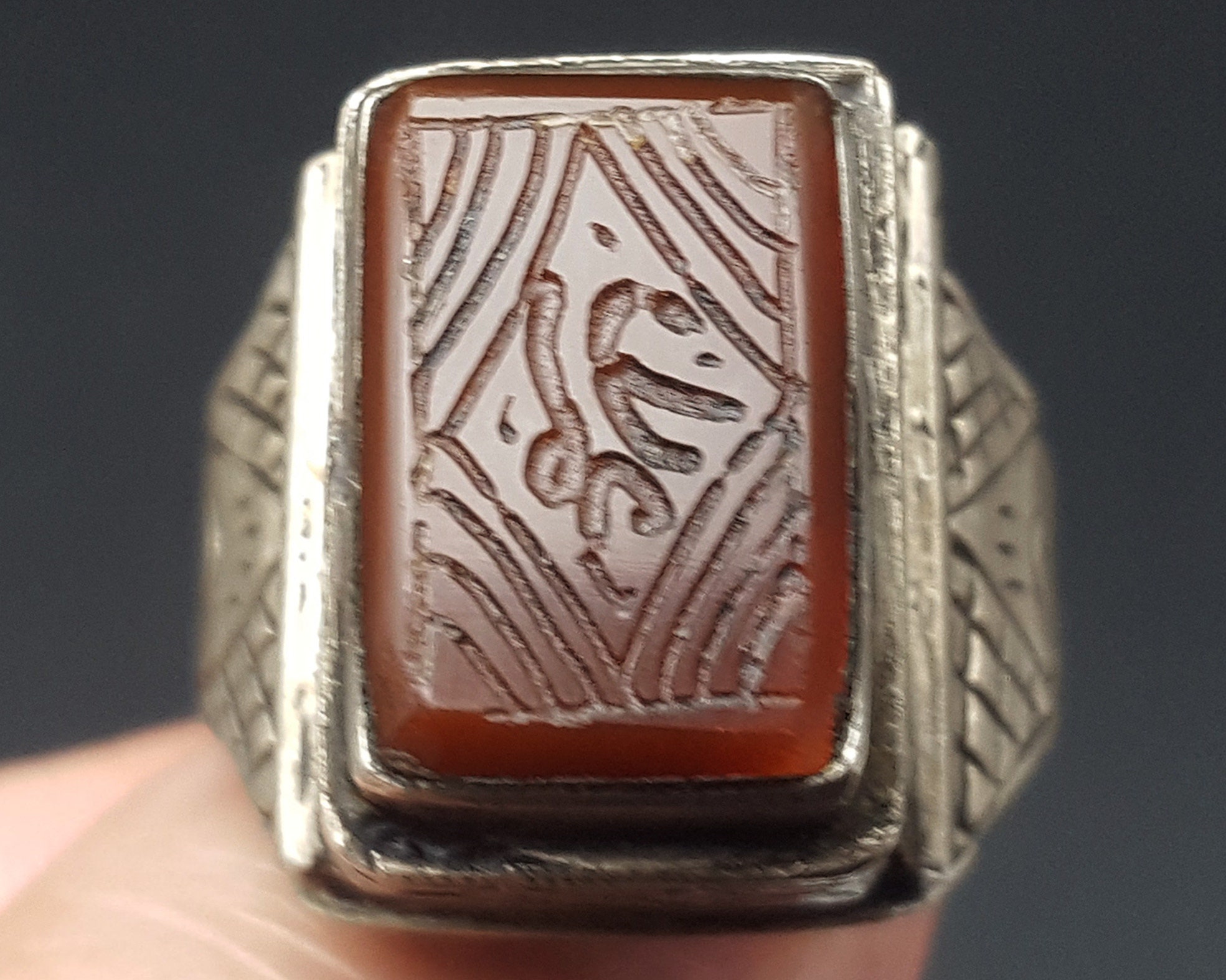 Antique Afghan Islamic Arabic Writing Intaglio Carnelian Stone Silver ...