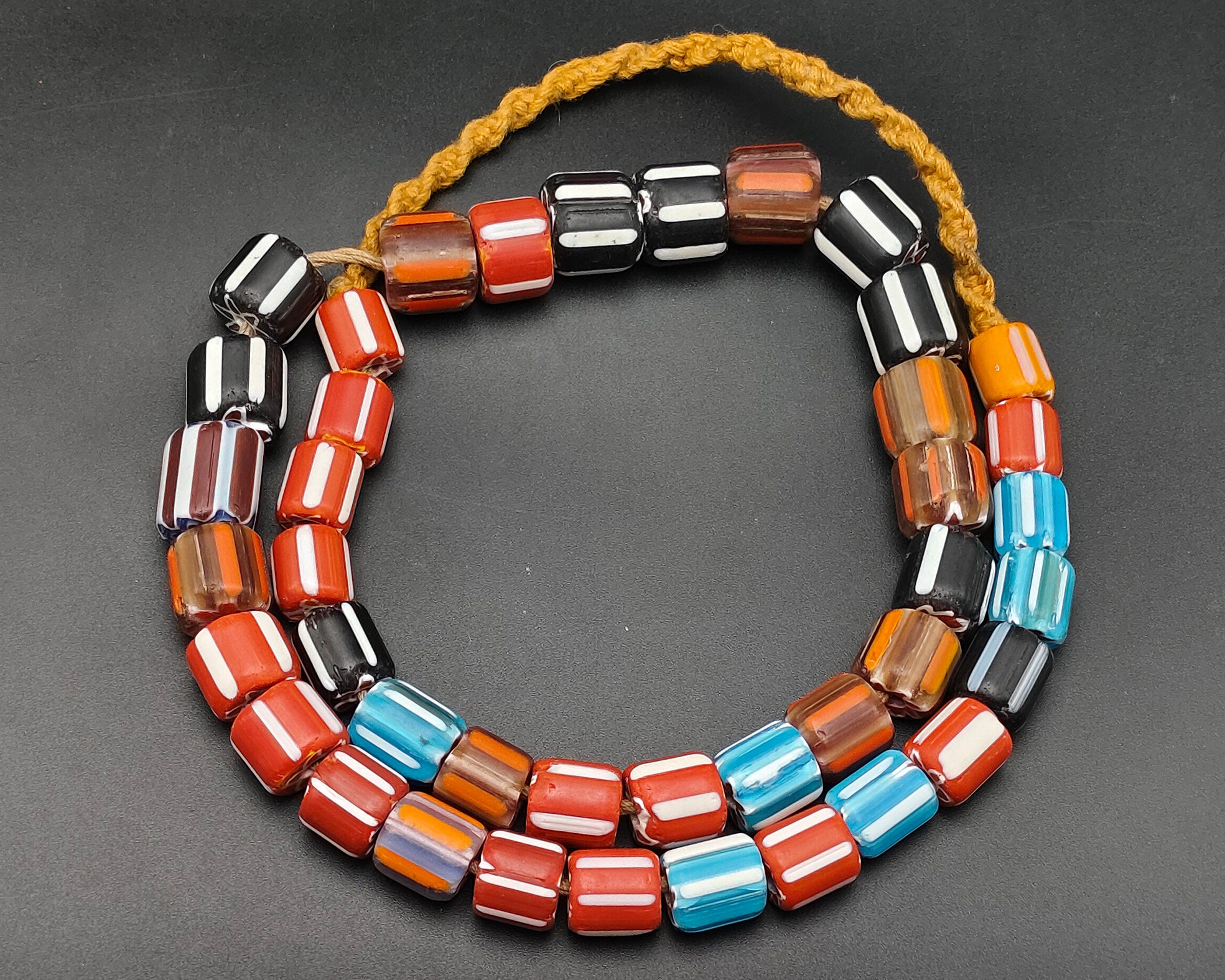 Vintage Venetian African Multi Color Chevron Glass Trade 5 Layer Coin ...