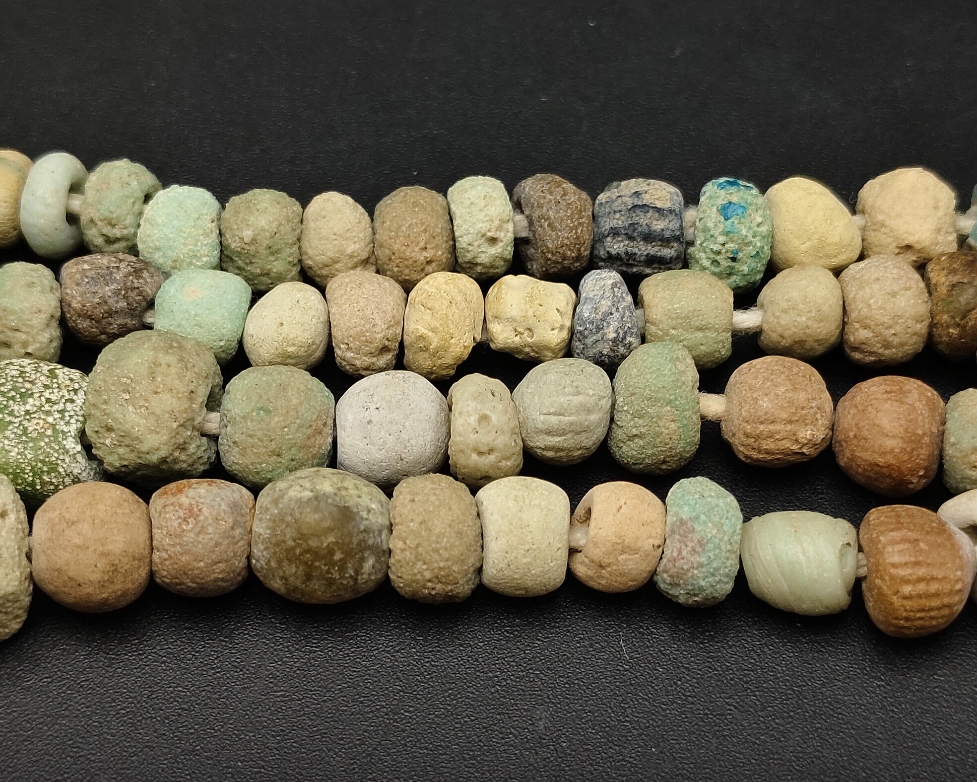 Very OLD Ancient Blue Faience Egyptian Glass Stone Melon Beads Necklace ...