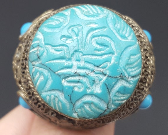 Unique Islamic Intaglio Arabic Writing Turquoise Silv… - Gem
