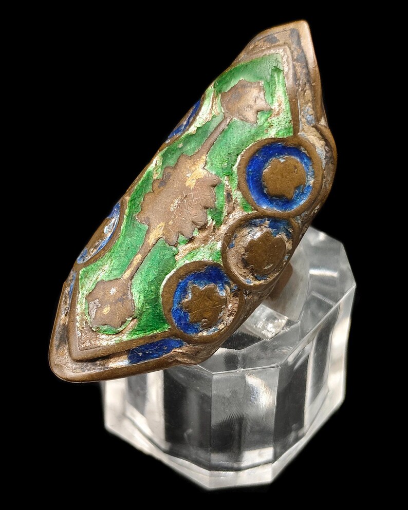 Ancient Multan Blue Green Enameled Bronze Shield Ring Size 3.5 US # ...