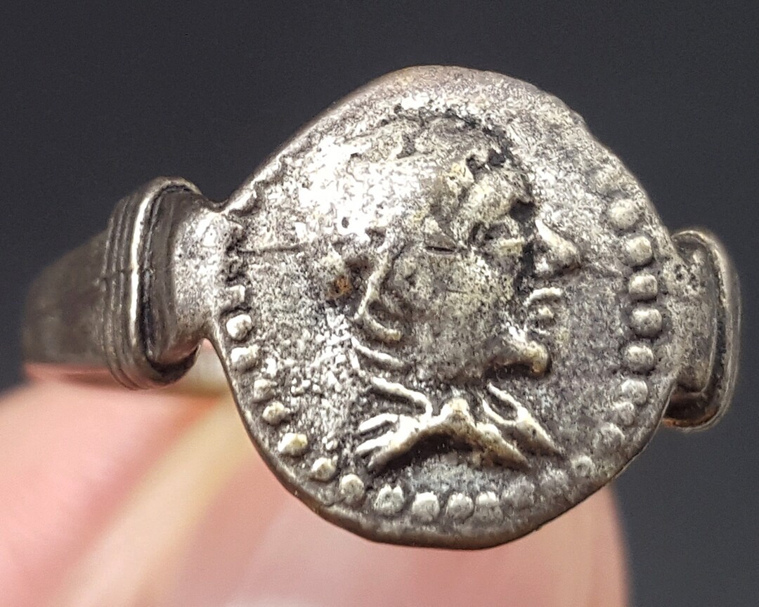 Old Roman Style Face Coin Intaglio Silver Plated Ring Size 9US #cp276c ...