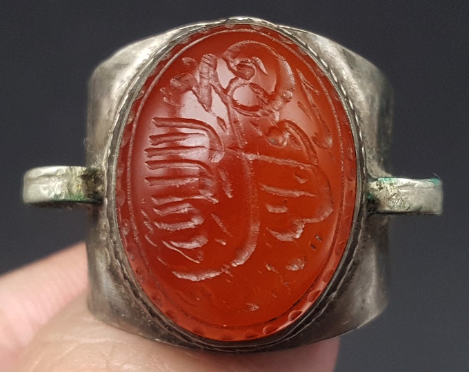 Vintage Middle Eastern Writing Arabic Intaglio Carnelian Stone Ring 10 ...
