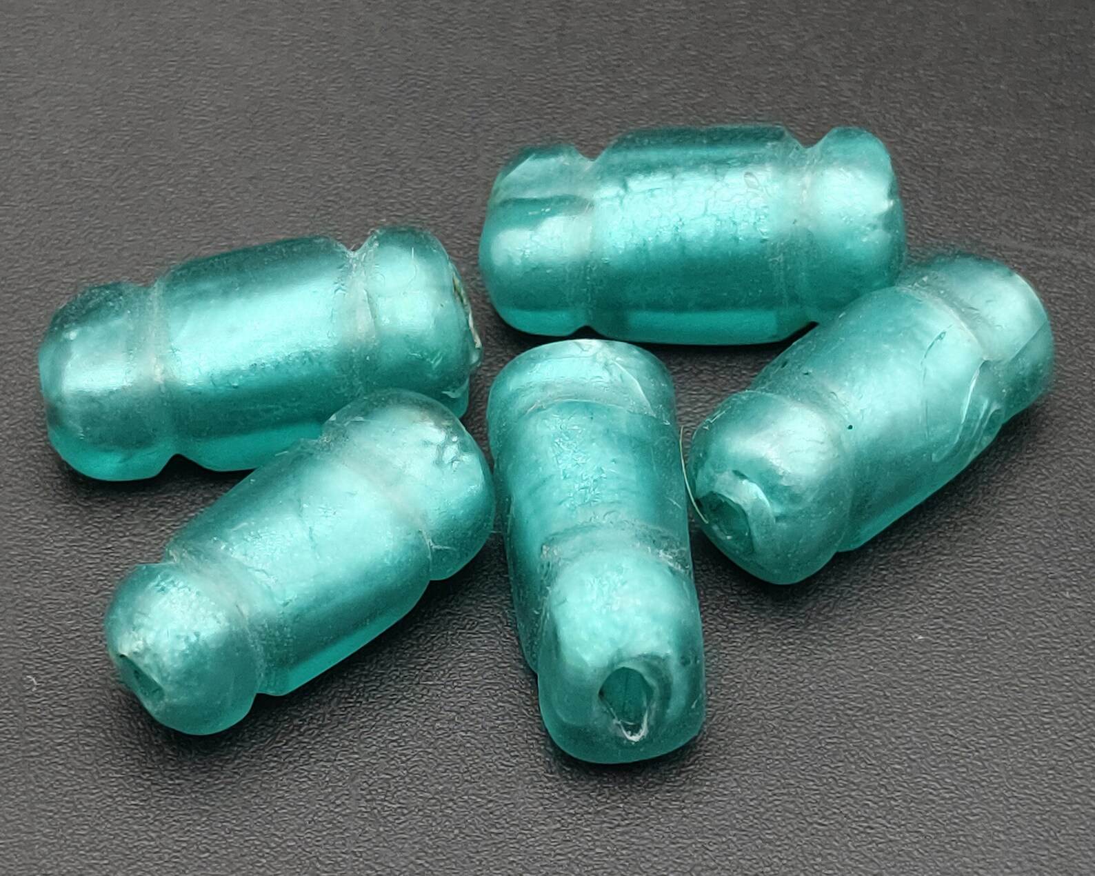 5 Rare Ancient Style Luxury Aqua Blue Foil Roman Glass Tube Collared ...