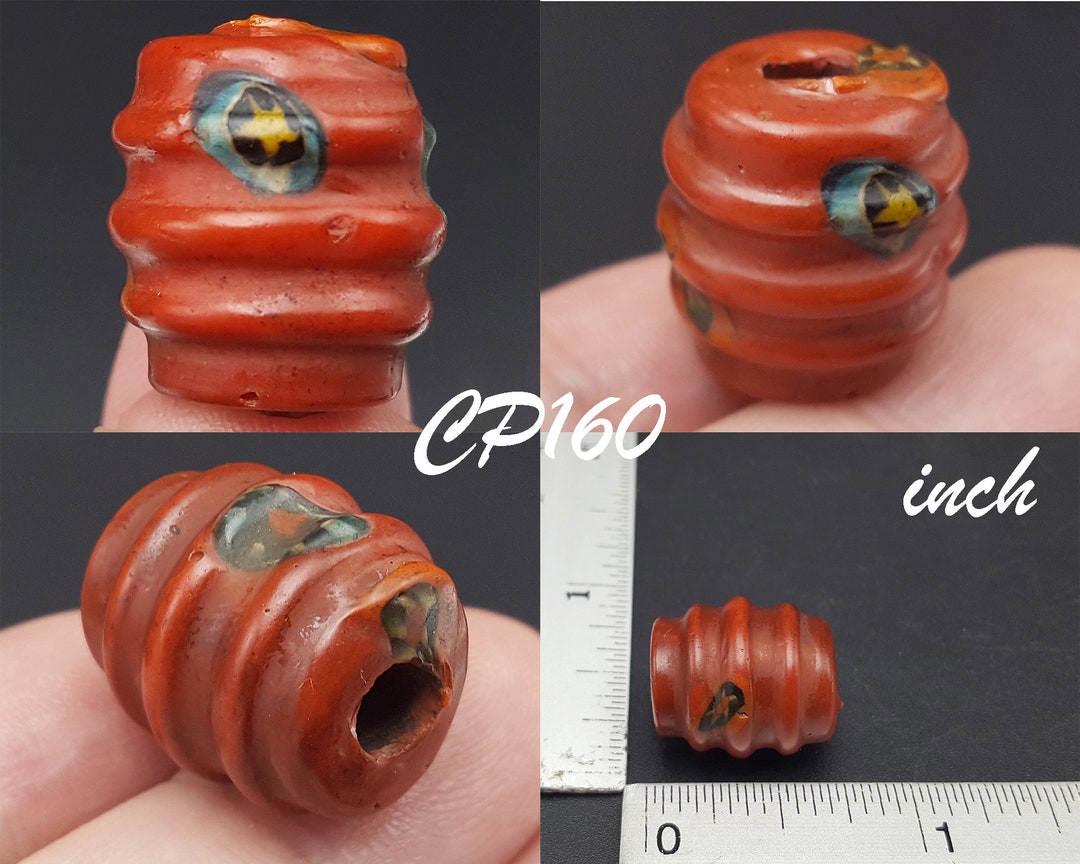 Rare Worm Fluted Twisted EYE Islamic Red Glass Barrel Bead #cp160a - Etsy