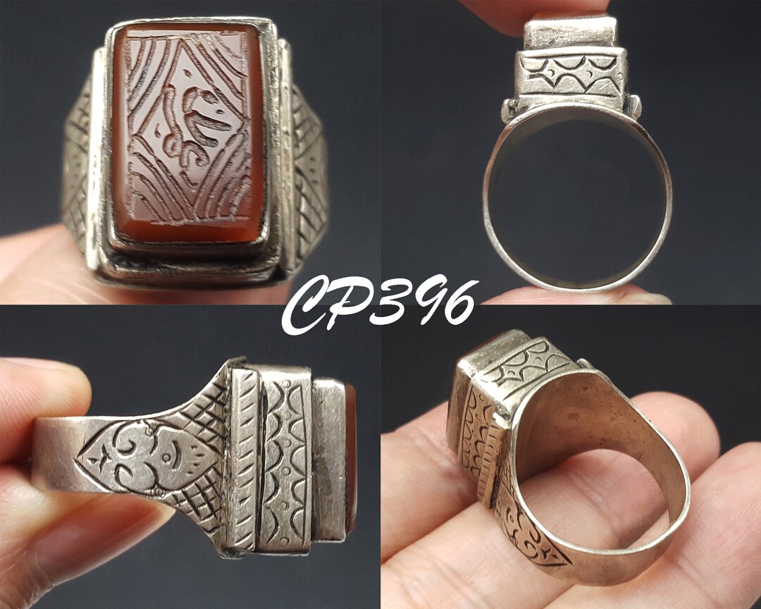 Antique Afghan Islamic Arabic Writing Intaglio Carnelian Stone Silver ...