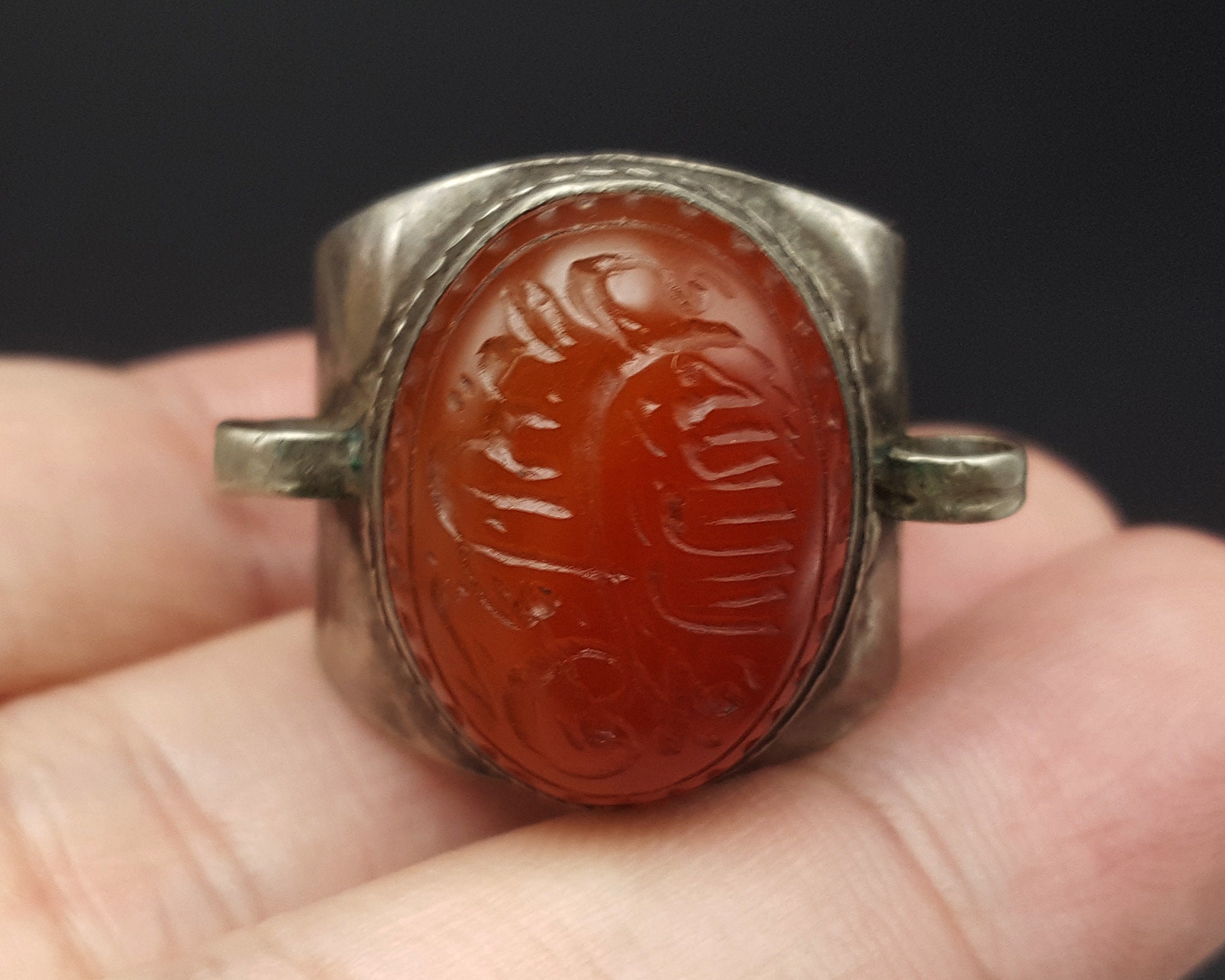 Vintage Middle Eastern Writing Arabic Intaglio Carnelian Stone Ring 10 ...