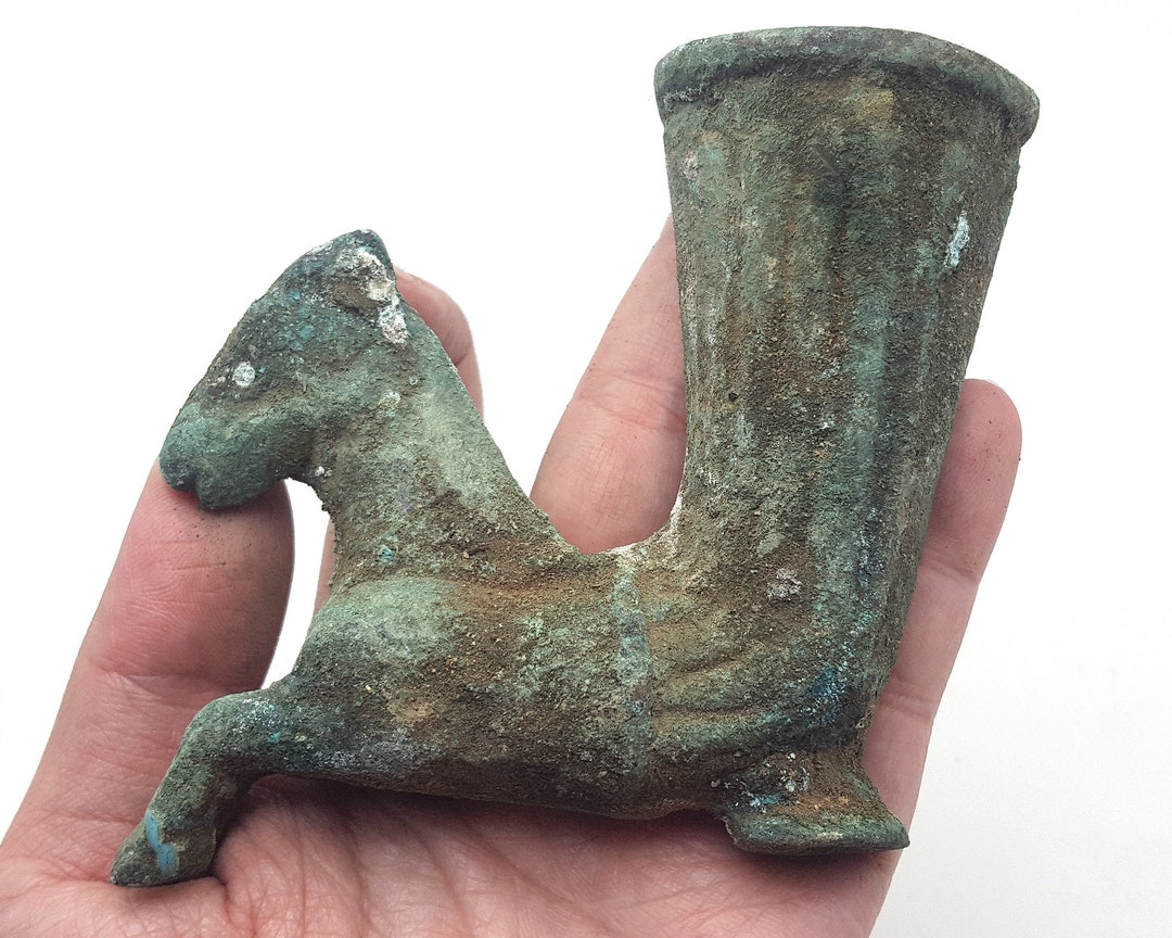Ancient Persian Bronze Patina Rhyton With Animal Drink Vessel Circa 500 ...
