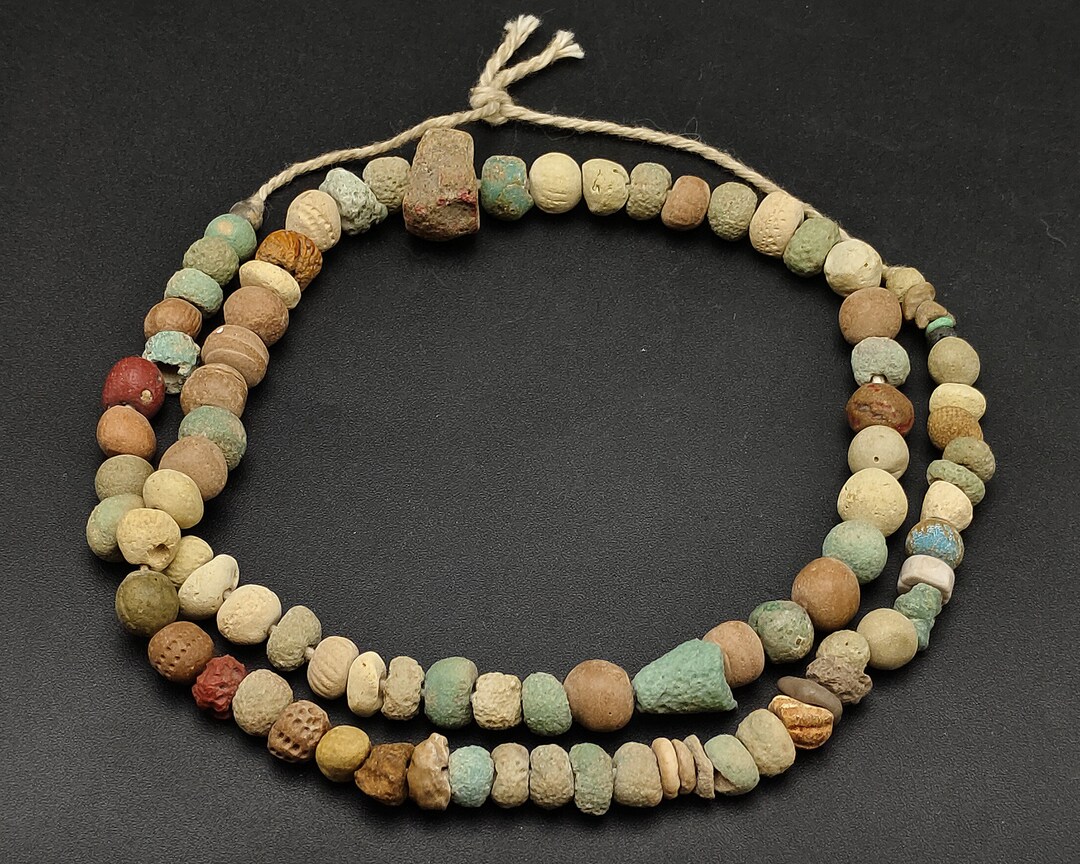 Very OLD Ancient Blue Faience Egyptian Glass Stone Melon Beads Necklace ...
