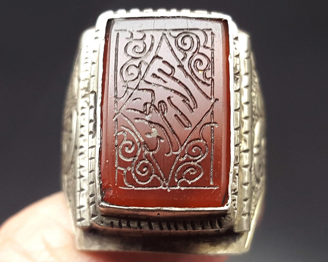 Ancient Afghan Seal Arabic Writing Carneline Stone Silver Ring 11 US # ...