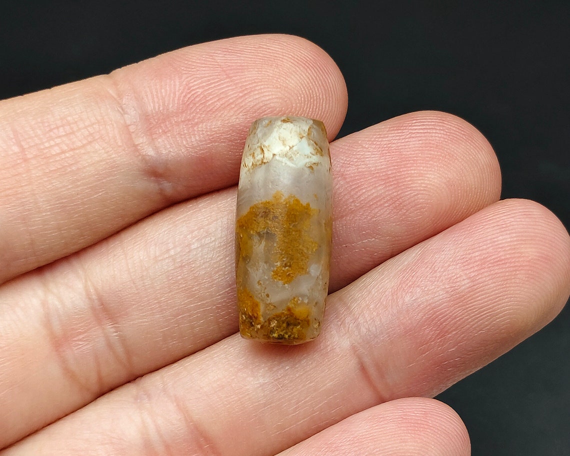 OLD Ancient Roman Bactrian Crystal Quartz Stone Tube Cylinder Bead # ...