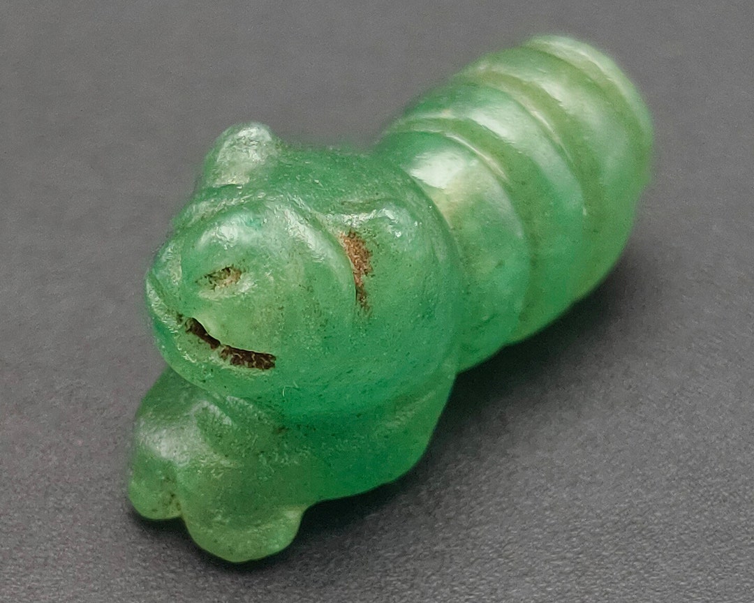 Old PYU Mayan Culture Style Green Jade LEAPING TIGER Hand Carved Bead ...