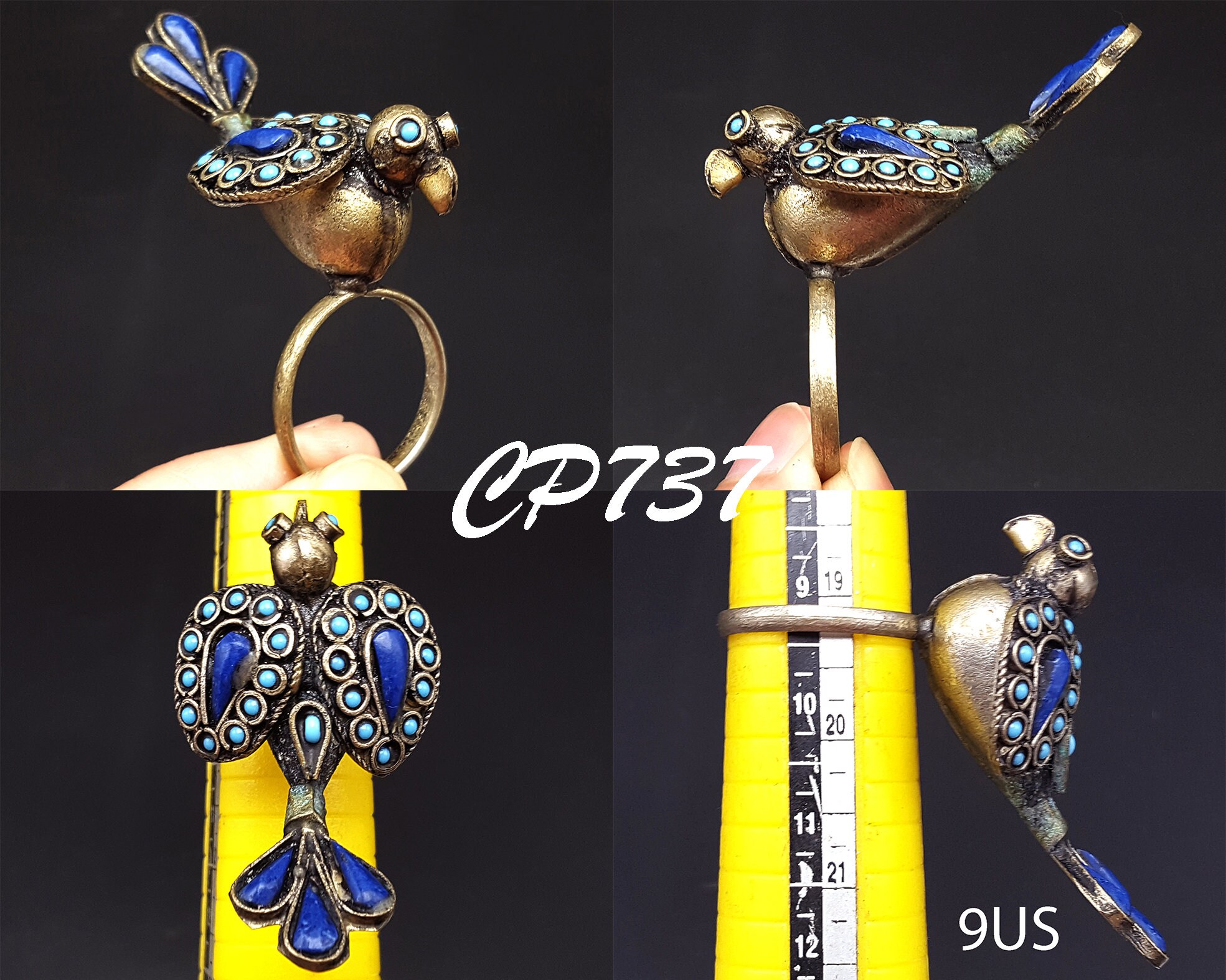 Roman Style Silver Bird Wings Turquoise With Lapis Lazuli Stone Ring 9 ...