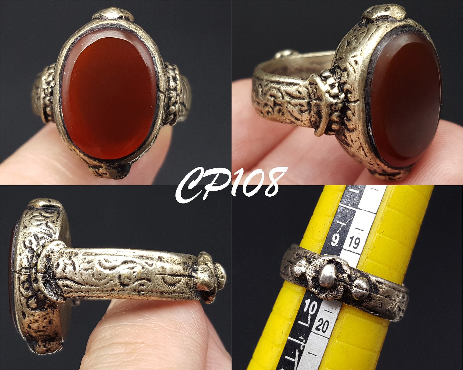 Ottoman Empire Style Carnelian Stone Silver Ring Size 9.5 CP108 C - Etsy