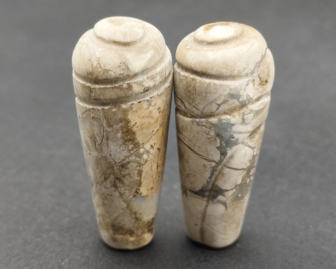 Lot 2 Central Asia White Marble Holy Shankh Shell Islamic Glass Beads # ...