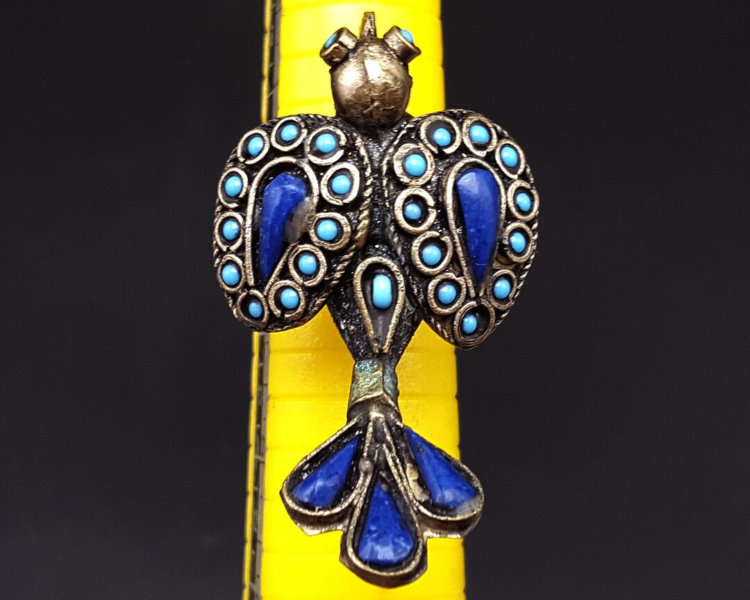 Roman Style Silver Bird Wings Turquoise With Lapis Lazuli Stone Ring 9 ...