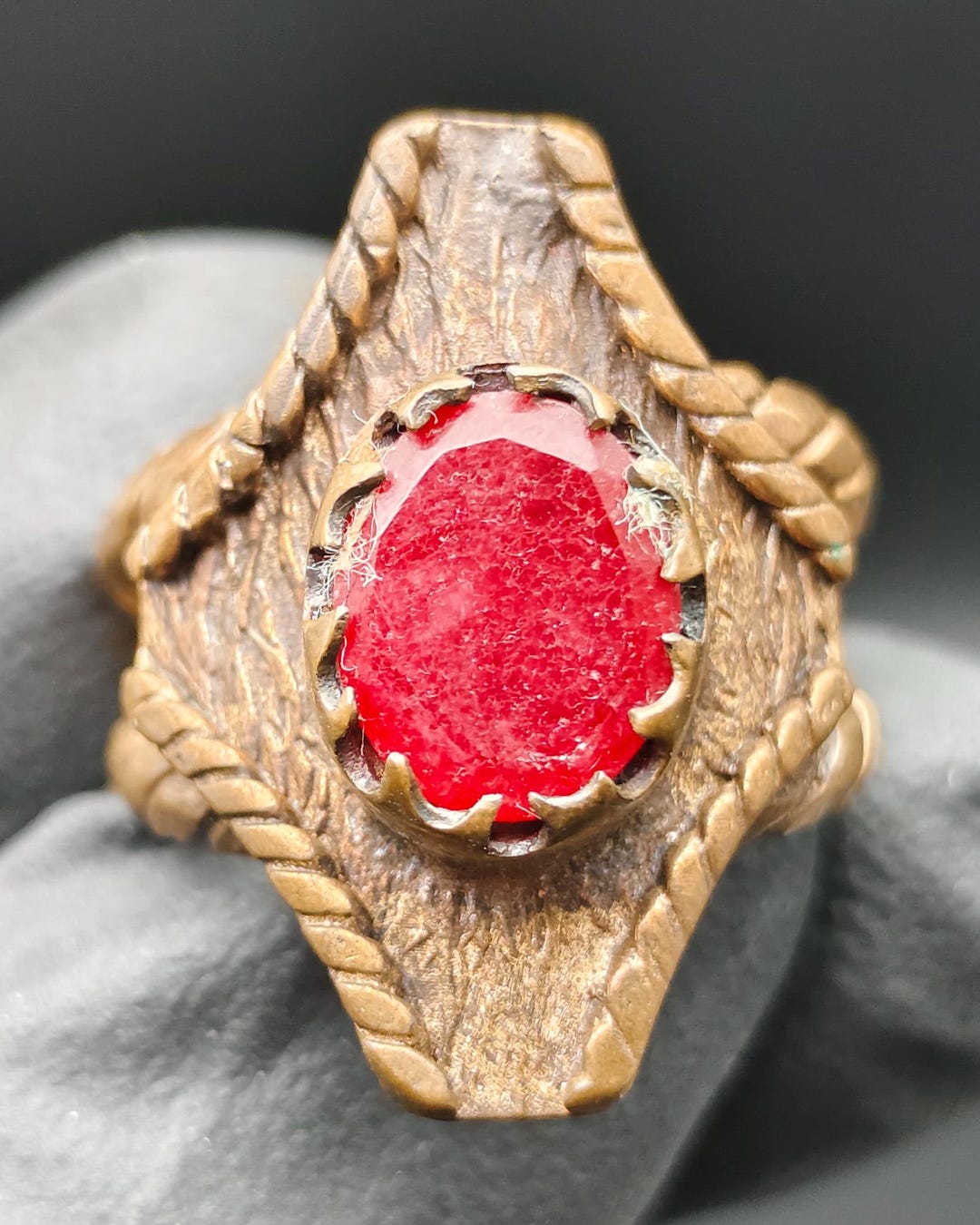 Wonderful Ottoman Turkish Style Ruby Red SYNTHETIC Gemstone Bronze Ring ...