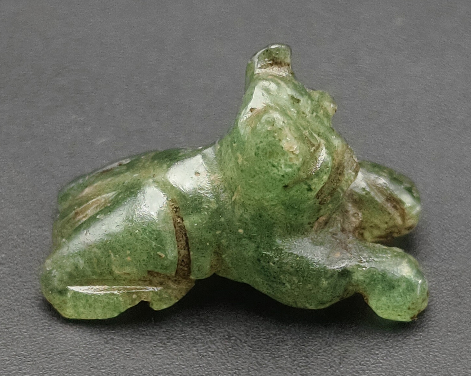 Ancient Egyptian Natural Jade SPHINX TIGER Hand Carved Bead Handmade # ...