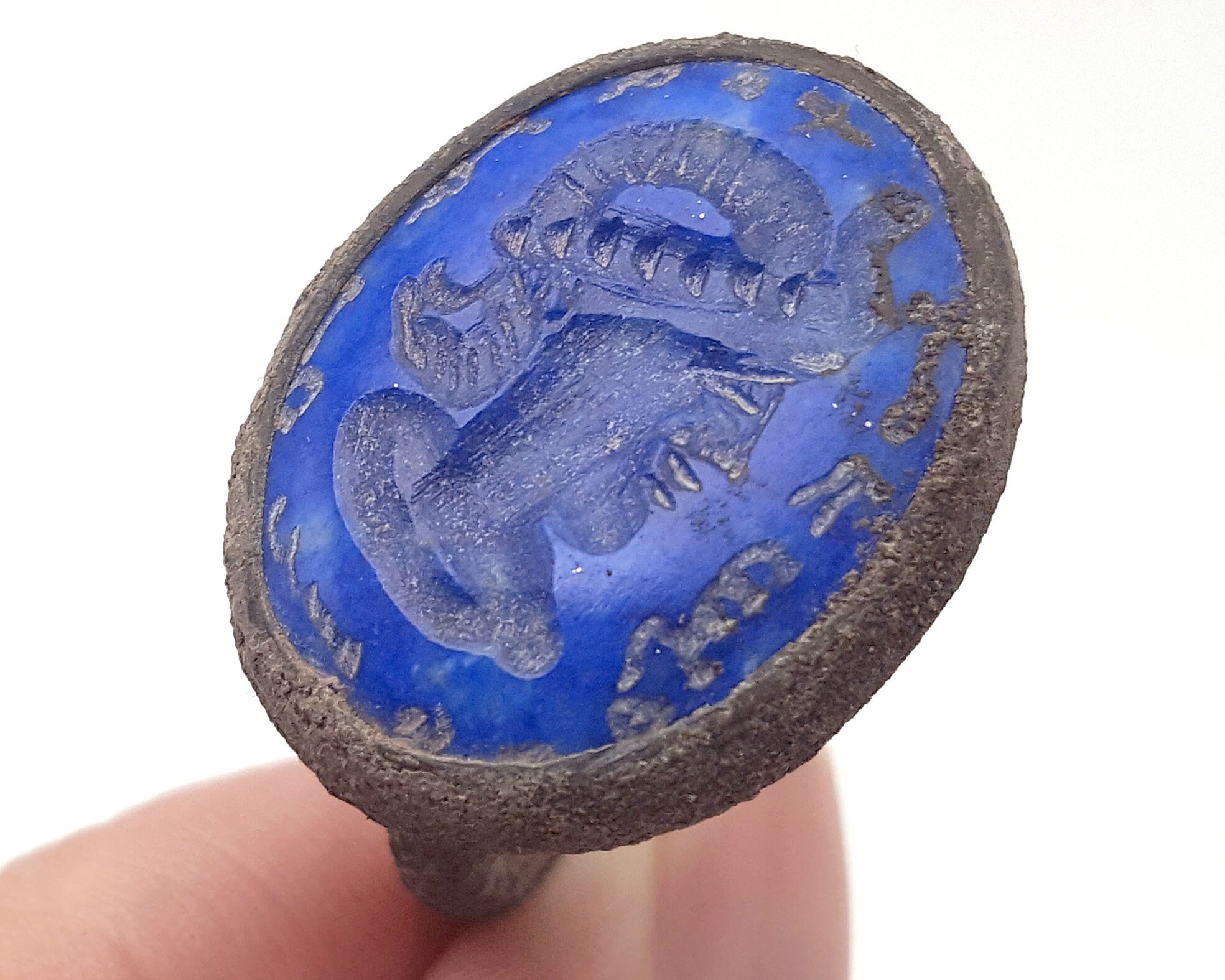 Antique Afghan Greek King Face Intaglio Lapis Silver Mix Ring Size 9 US ...