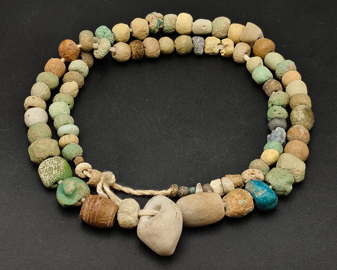 Very OLD Ancient Blue Faience Egyptian Glass Stone Melon Beads Necklace ...