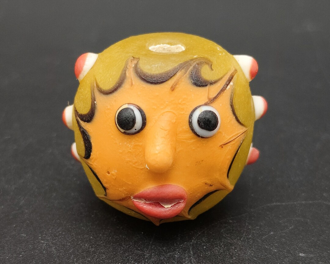 Rare Old BOZO Explode Orange Face Art Islamic Mosaic Yellow Glass Head ...