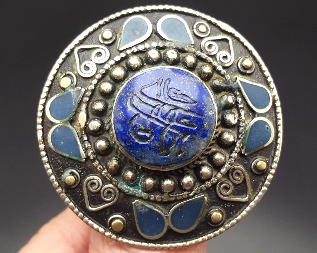 Exquisite Lapis Lazuli Arabic Writing Shield Tibet Native Ring Size 7.5 ...