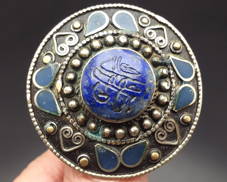 Exquisite Lapis Lazuli Arabic Writing Shield Tibet Native Ring Size 7.5 ...