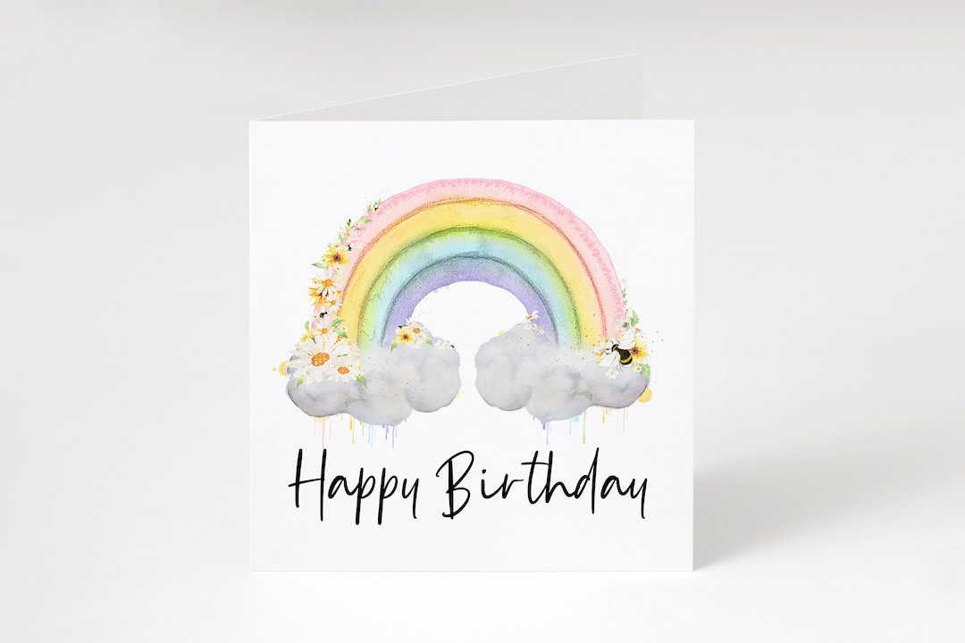 Rainbow Birthday Card, Pastel Rainbow Birthday Greeting Card, Happy ...