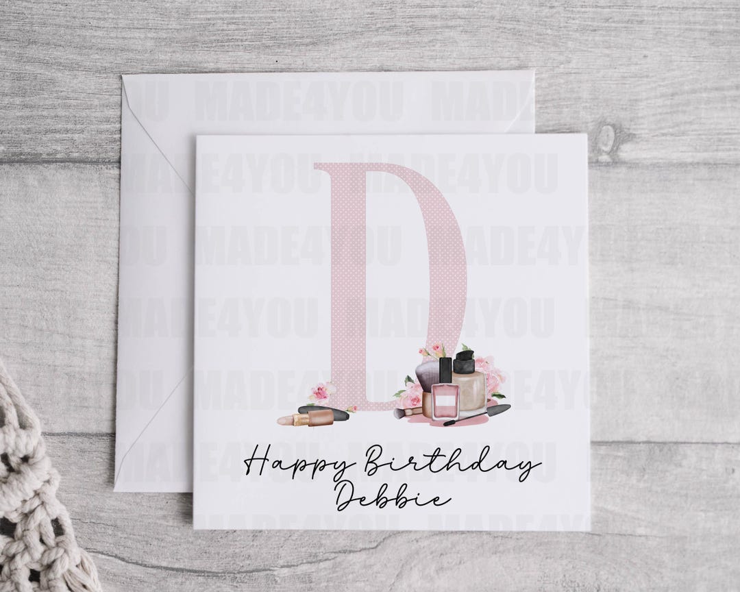 Personalised Make up Birthday Card, Linen Greeting Card, Named Beauty ...