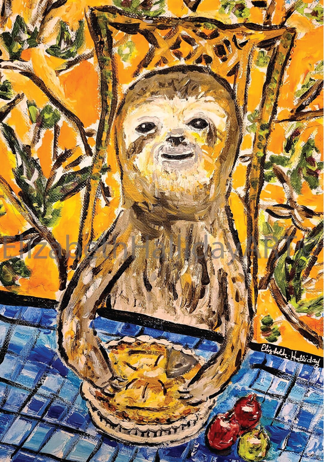 Sloth Eating His Scrumptious Apple Pie Original Painting Print ...